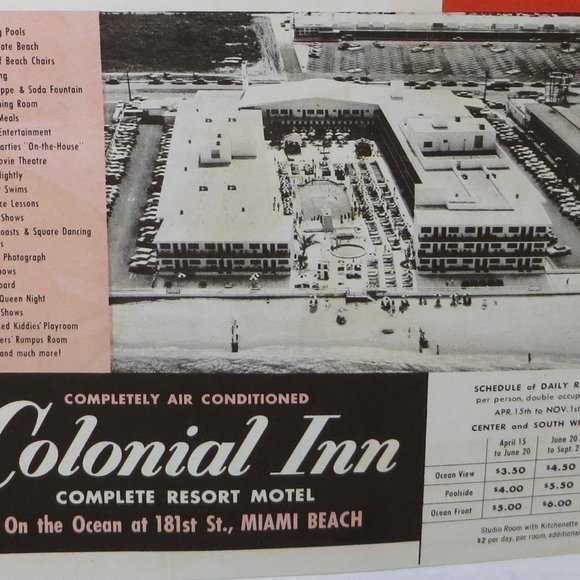 Art | Vintage 5s Miami Beach Vintage Motel Flyer Colonial Inn Resort ...